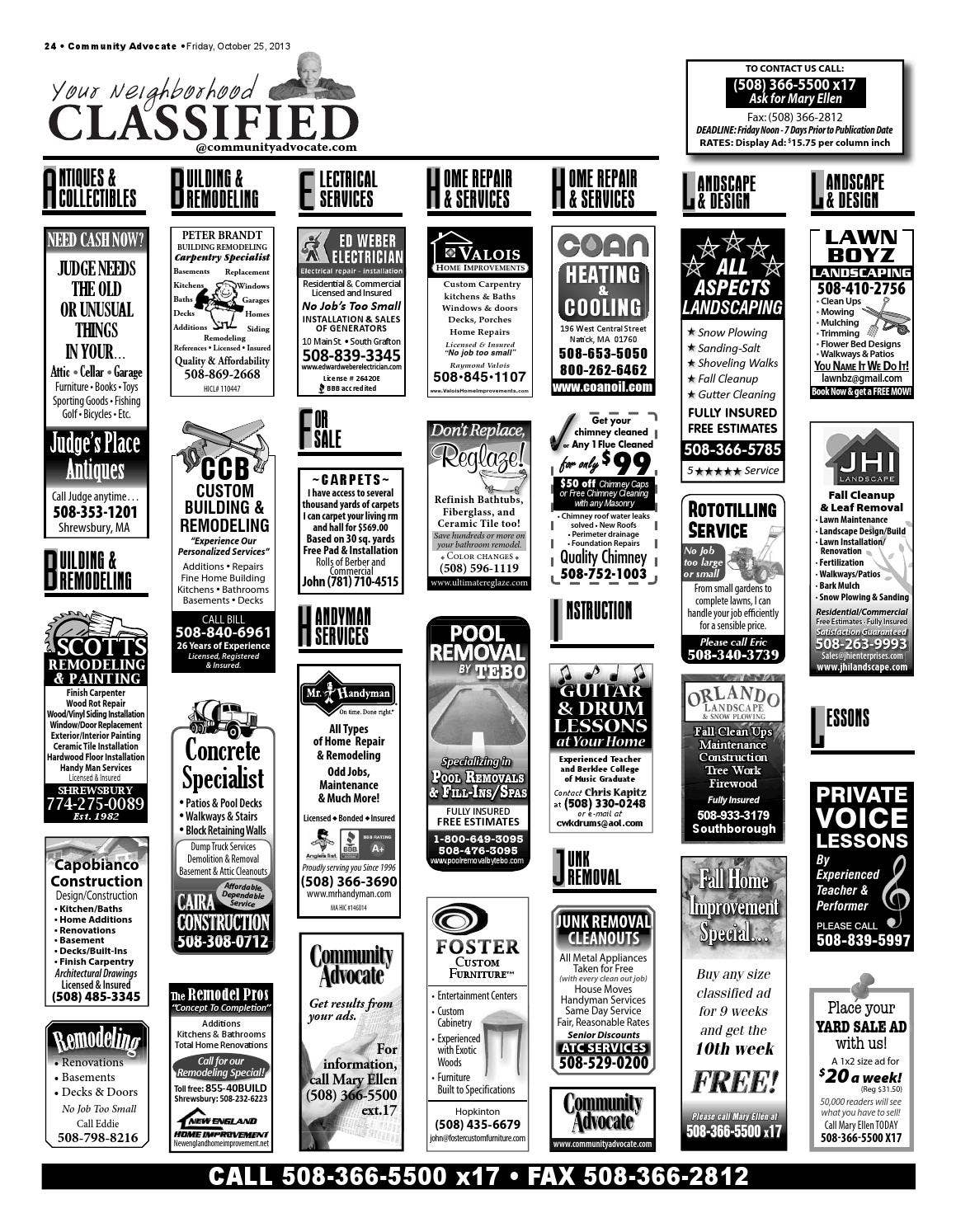 Classifieds 102513 by Community Advocate - Issuu