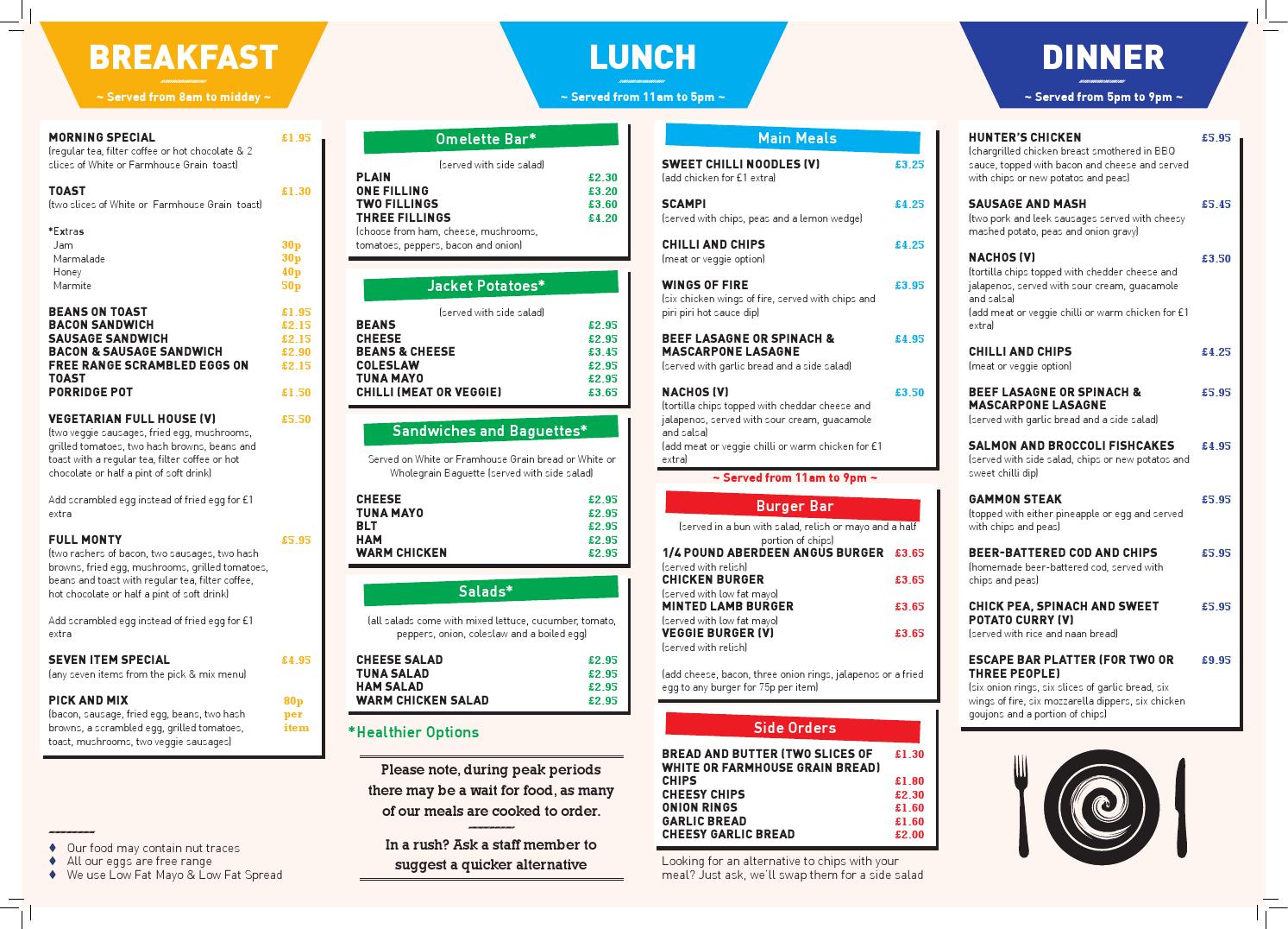 Escape Bar Menu by The Students' Union at UWE - Issuu