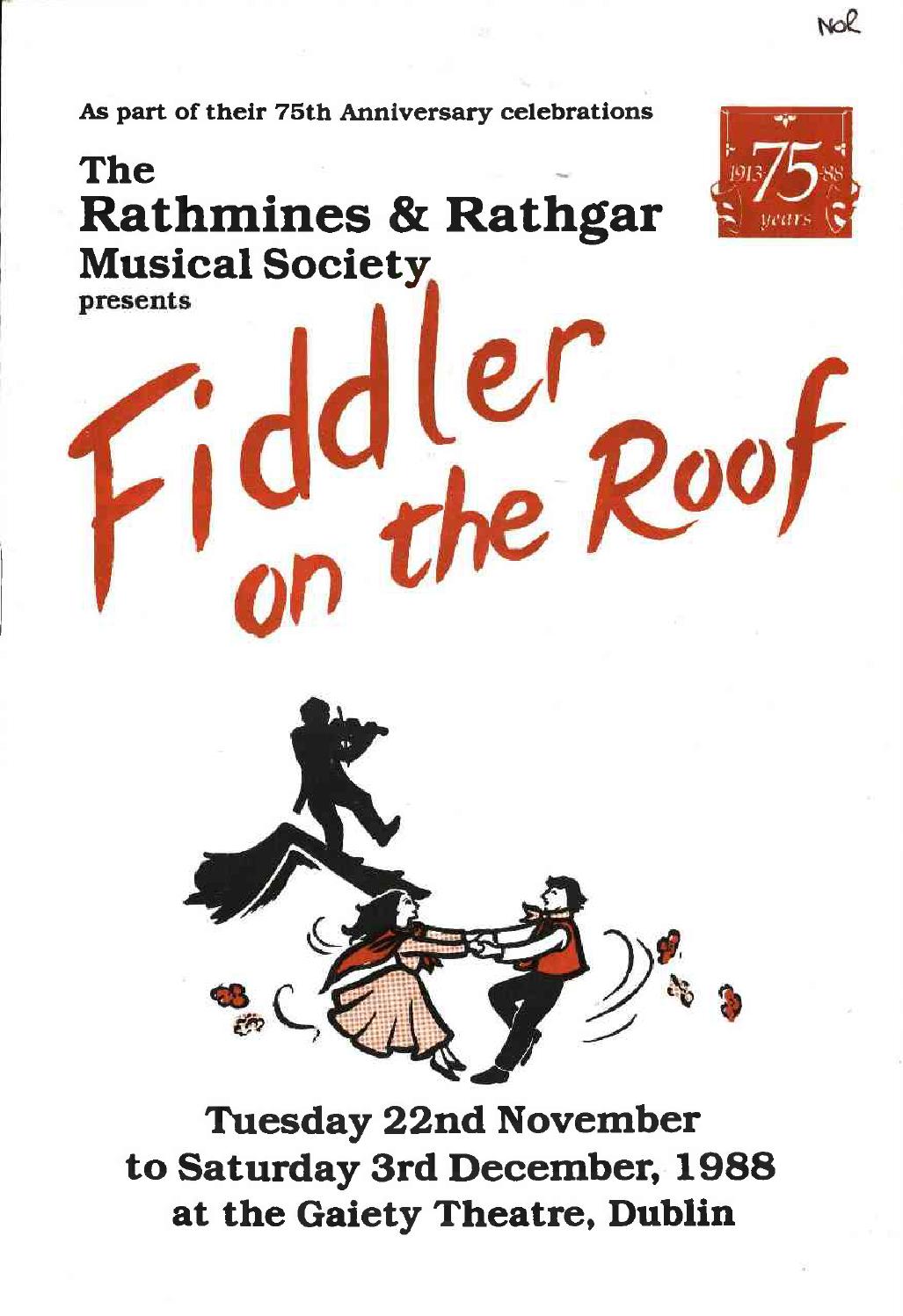 1988 fiddler on the roof 22nd november 3rd december by Rathmines ...