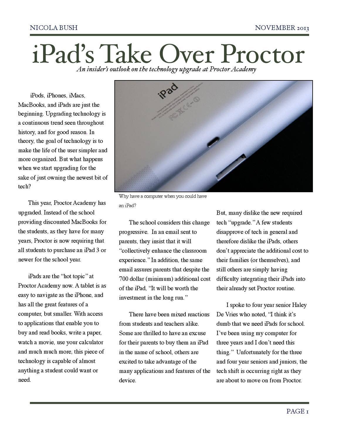 iPads Take Over Proctor - Nicola Bush by peter southworth - Issuu