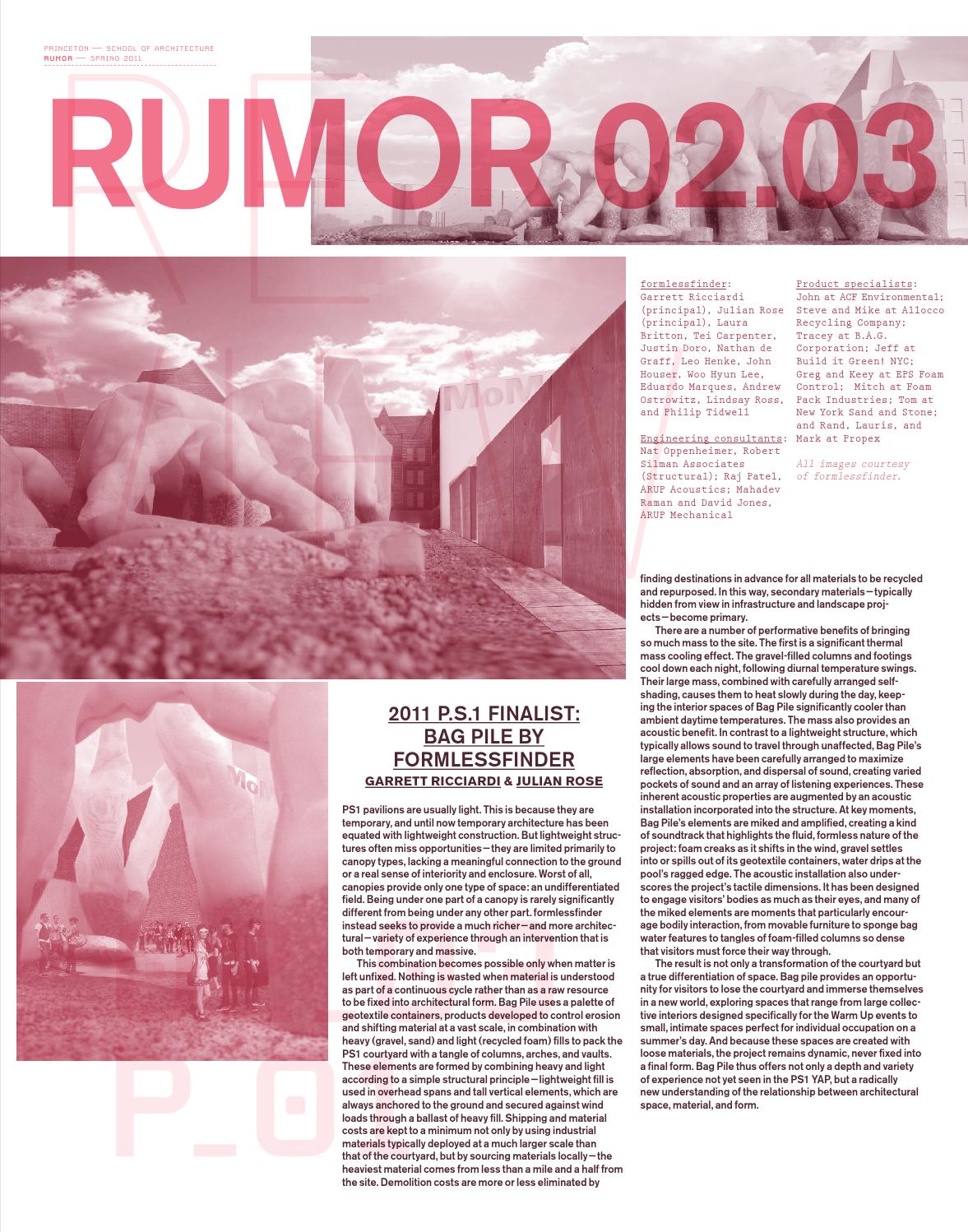 2011 Spring, Rumor 02.03 by Princeton University School of Architecture ...