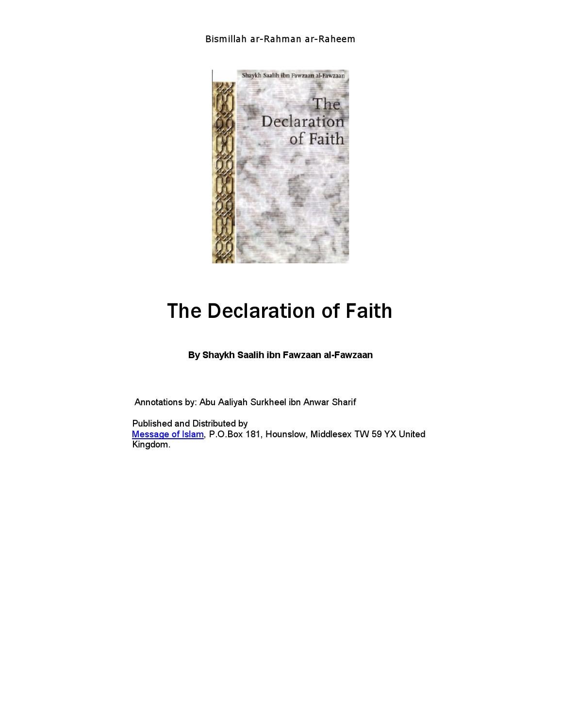 The declaration of faith by Ali Fly - Issuu