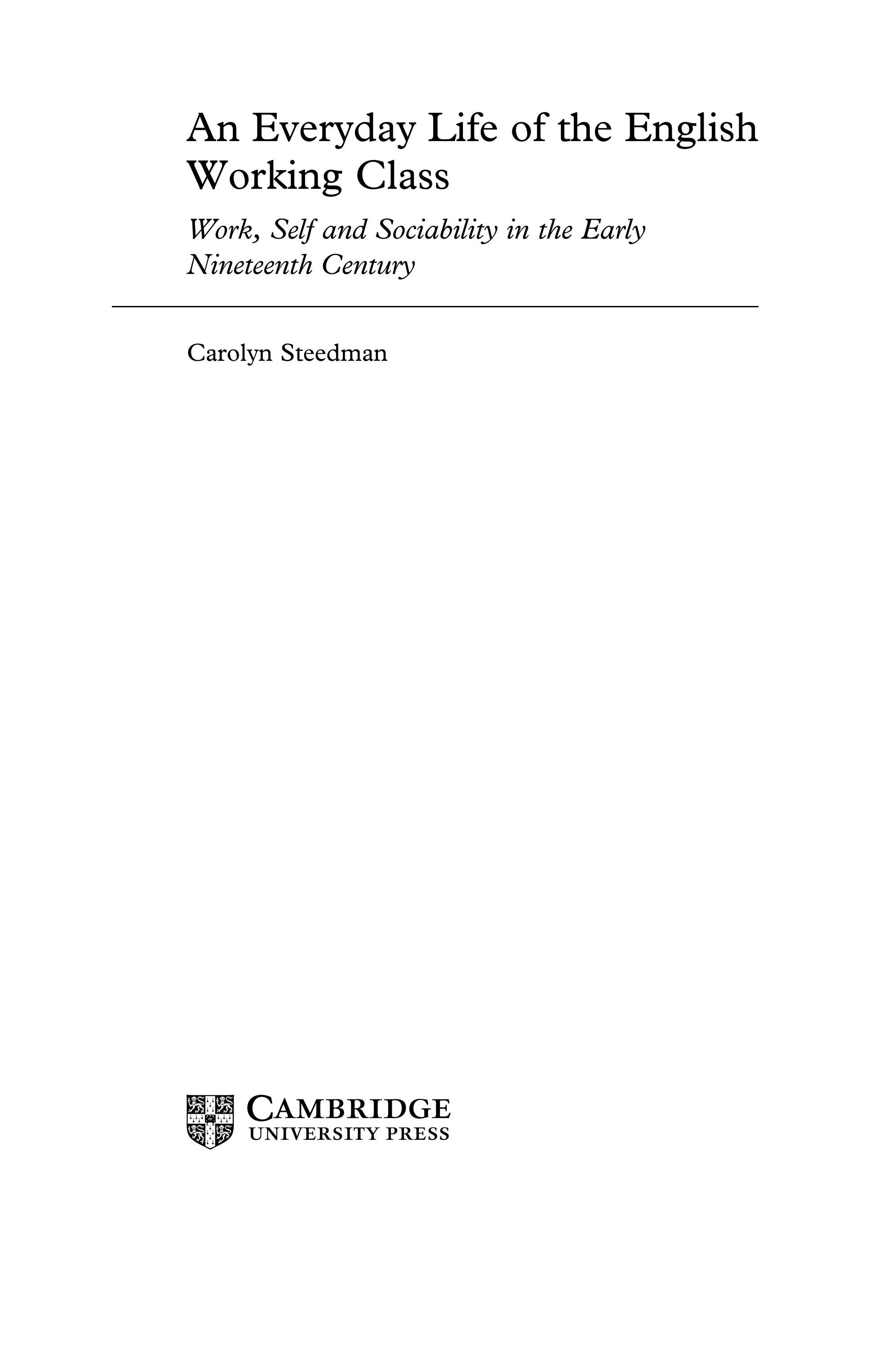 An everyday life of the english working class by Carolyn Steedman by ...