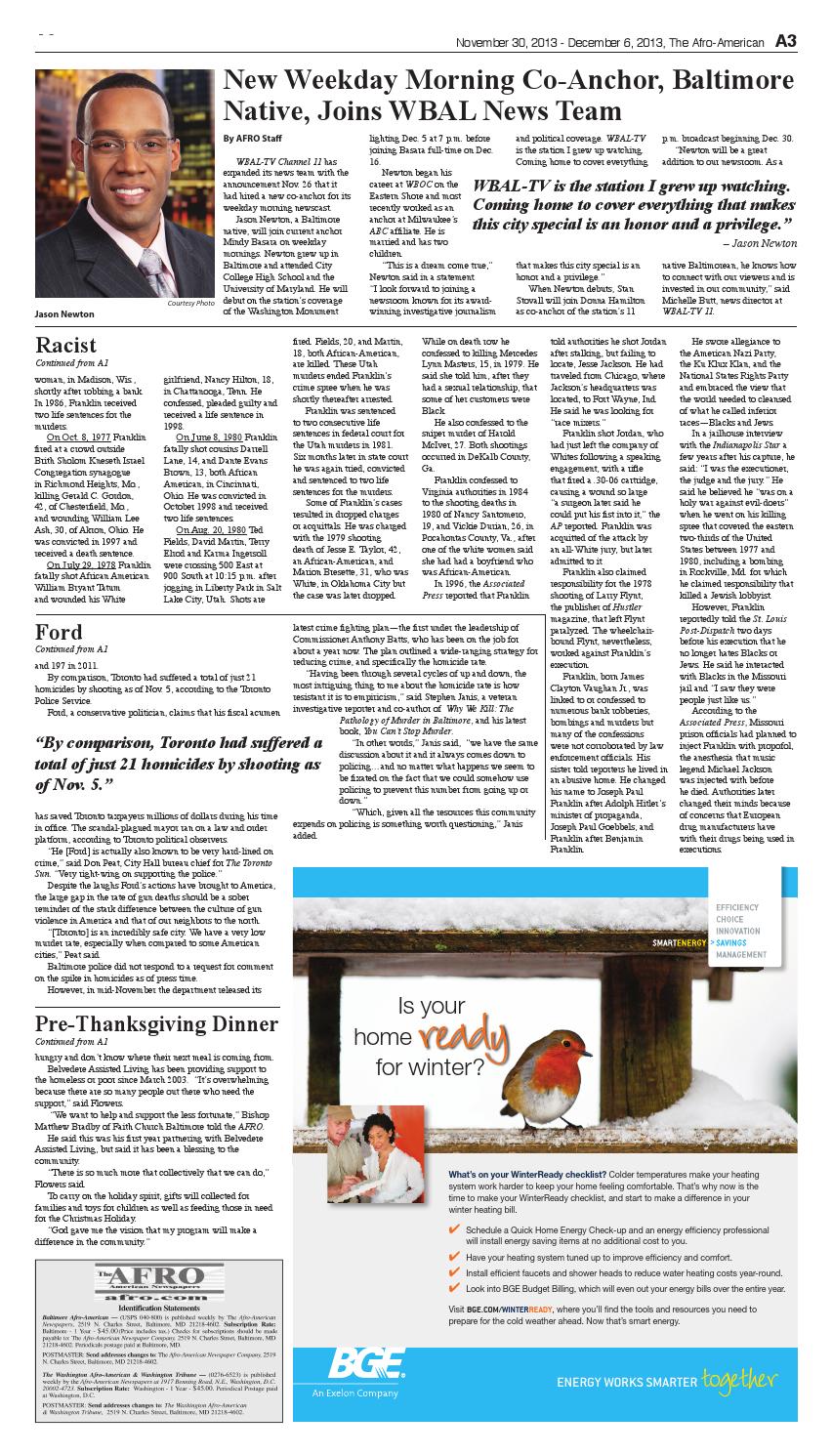Baltimore Afro-American Newspaper November 30 2013 by The AFRO American ...