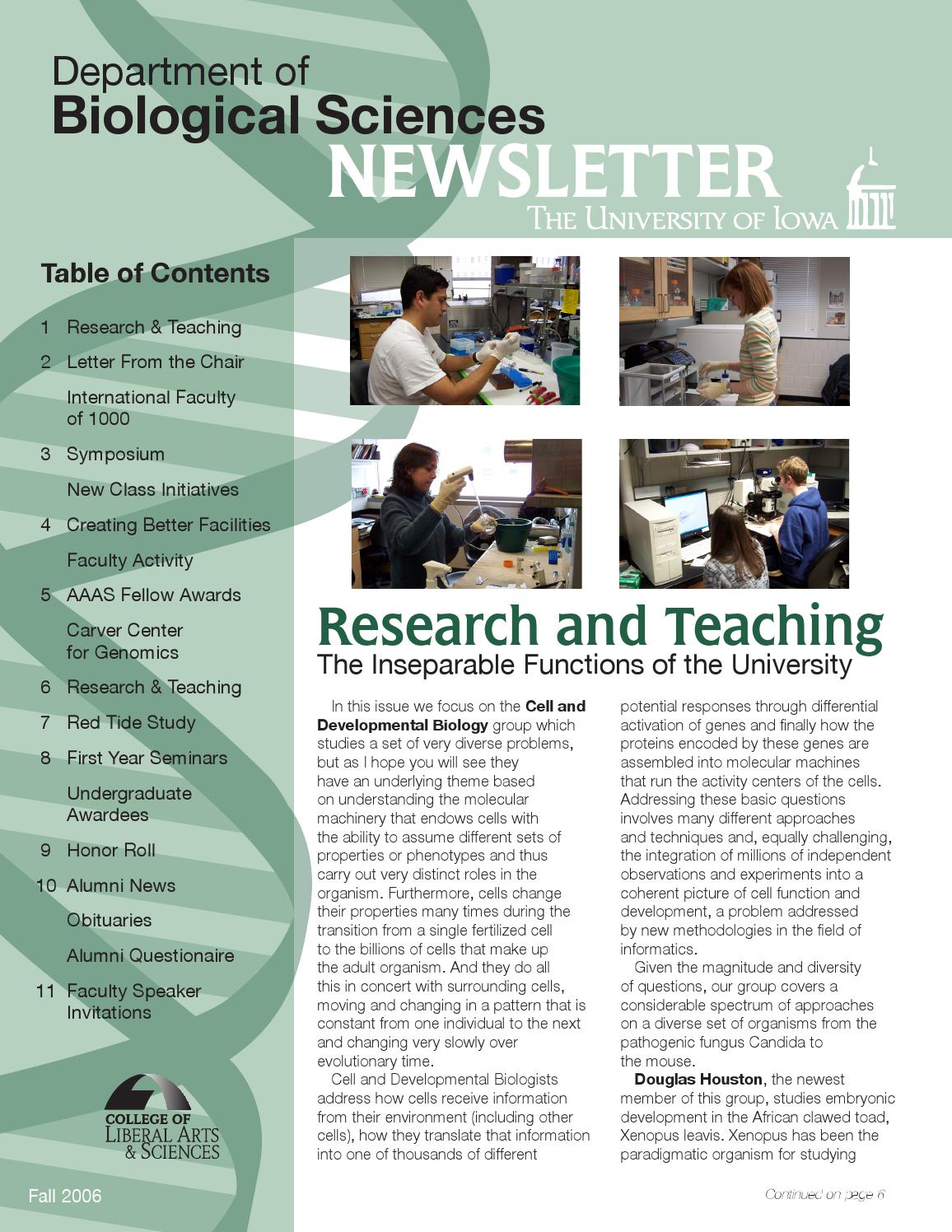 Biology Fall 2006 Newsletter by University of Iowa Department of ...