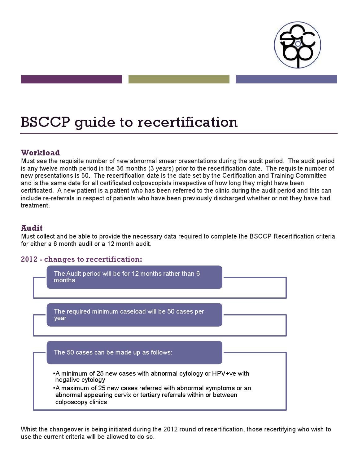 The BSCCP Guide to recertification as a colposcopist by Grainne ...