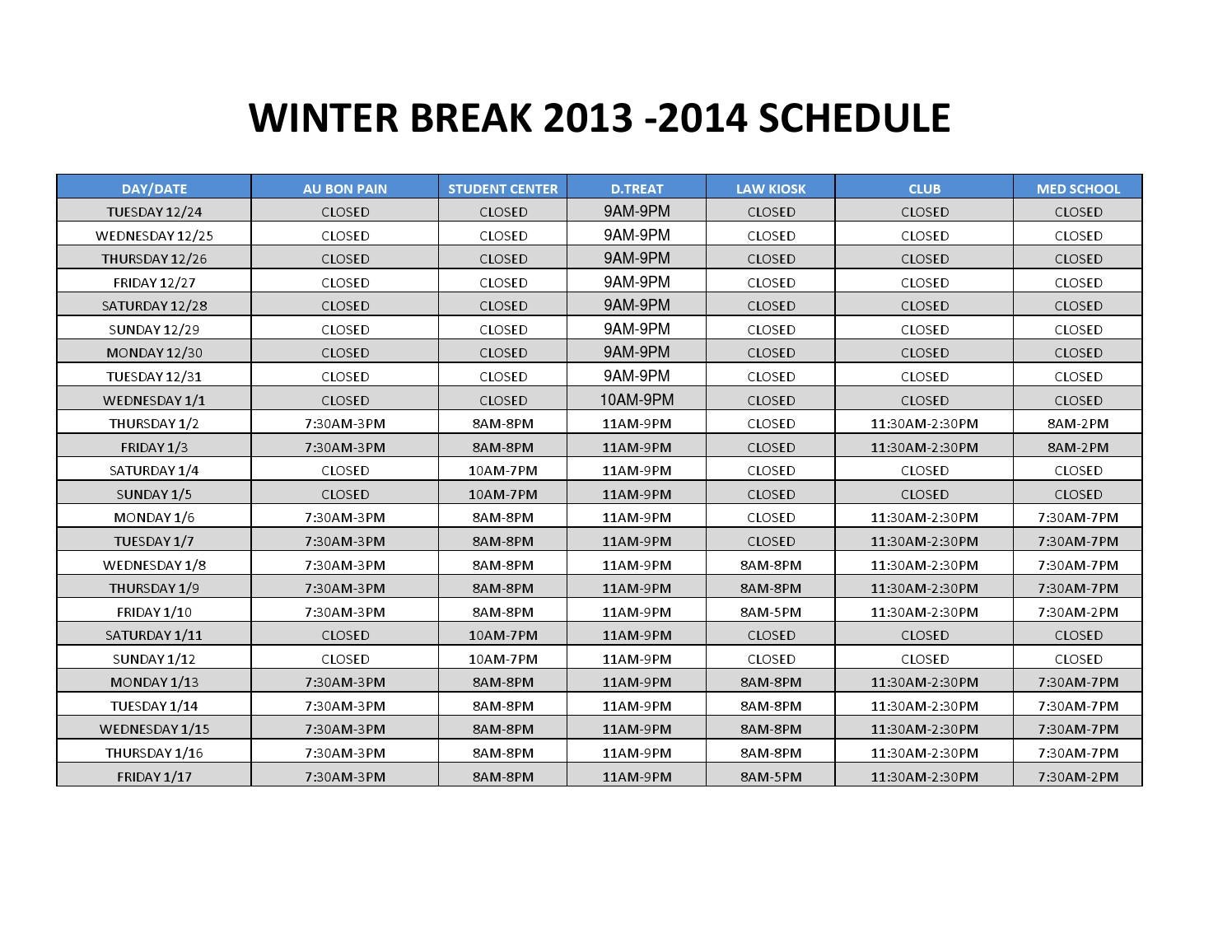 Winter Break Hours: DIning Hours of Operation by Hofstra University - Issuu