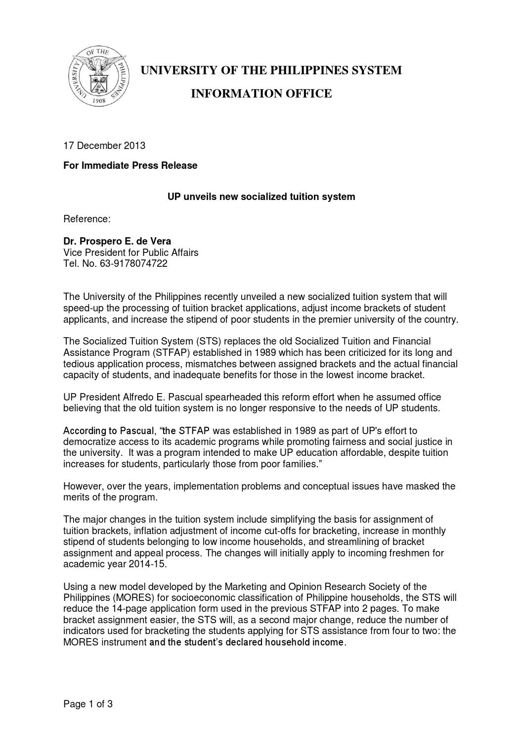 UP unveils new socialized tuition system by University of the ...