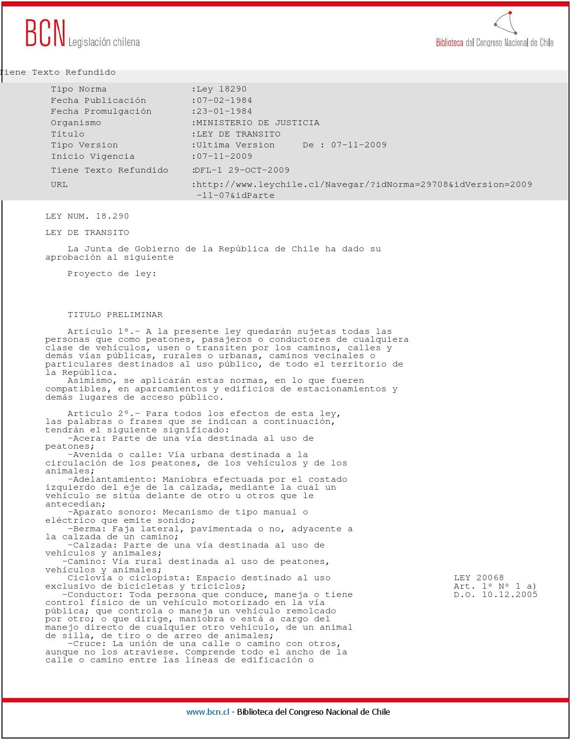 12-LEY 18.290, LEY DE TRANSITO, PUBLICADA EL DIA 07-02-1984 by ...
