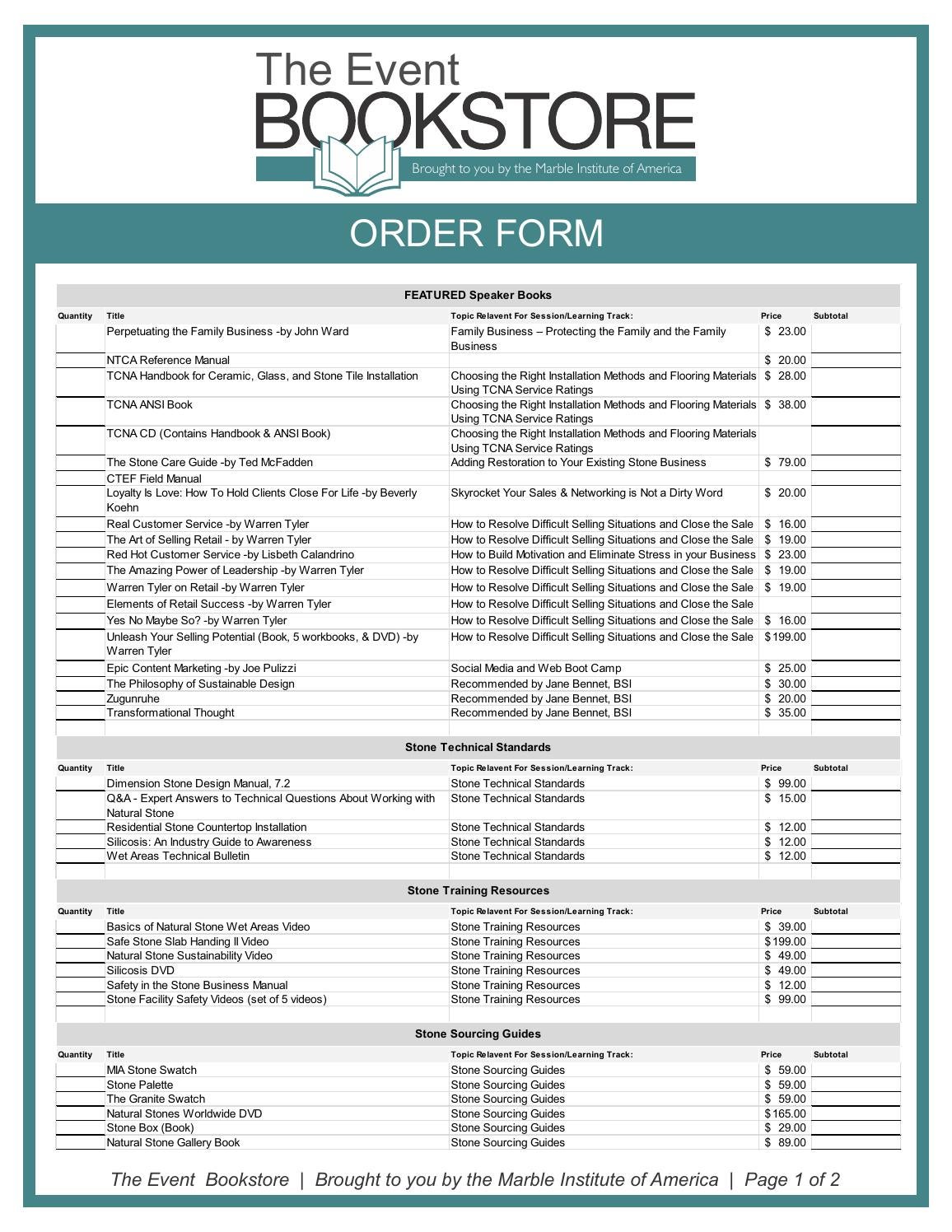 2014 The Event Bookstore Order Form by Informa Architecture + Design ...