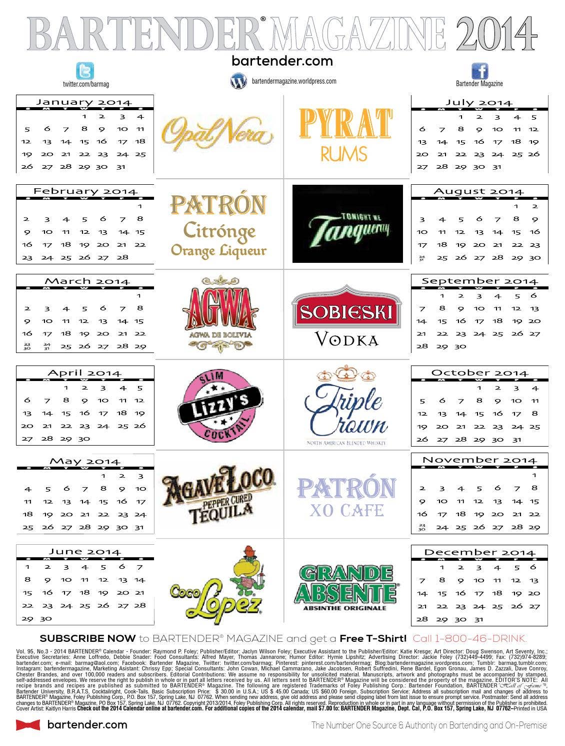 Bartender Magazine's 2014 cocktail calendar by Foley Publishing ...
