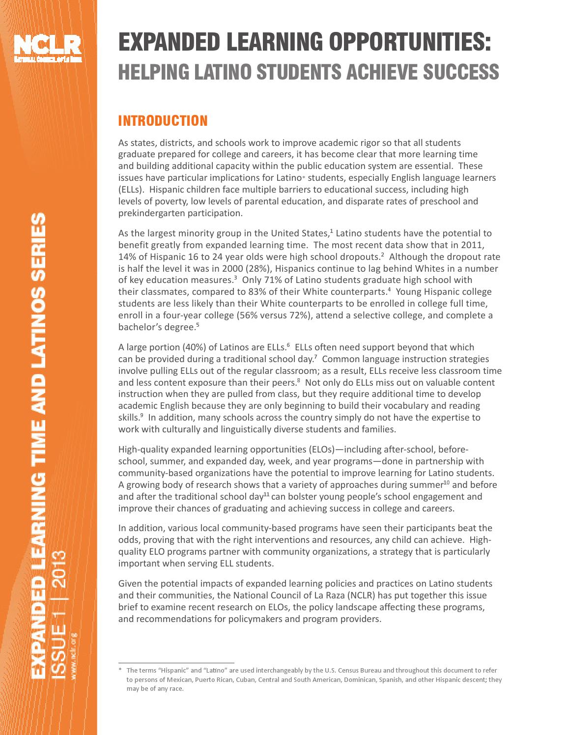 Expanded Learning Opportunities: Helping Latino Students Achieve ...