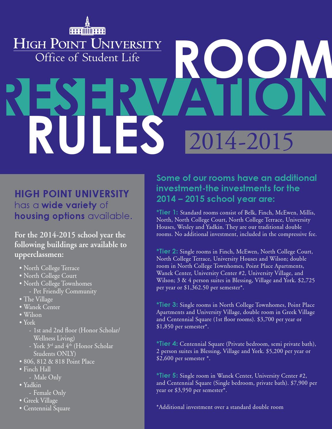 Residence Life Room Reservation Rules 2014 2015 By High Point 