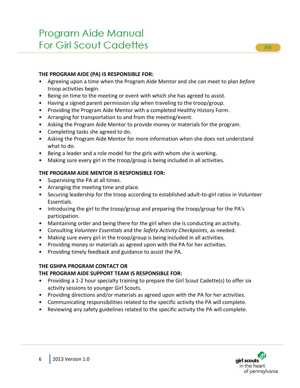 Program Aide Manual for Cadette Girl Scouts by Girl Scouts in the Heart ...