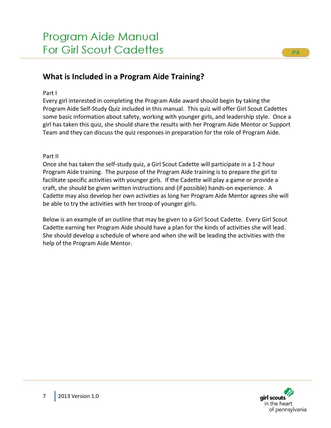 Program Aide Manual for Cadette Girl Scouts by Girl Scouts in the Heart ...