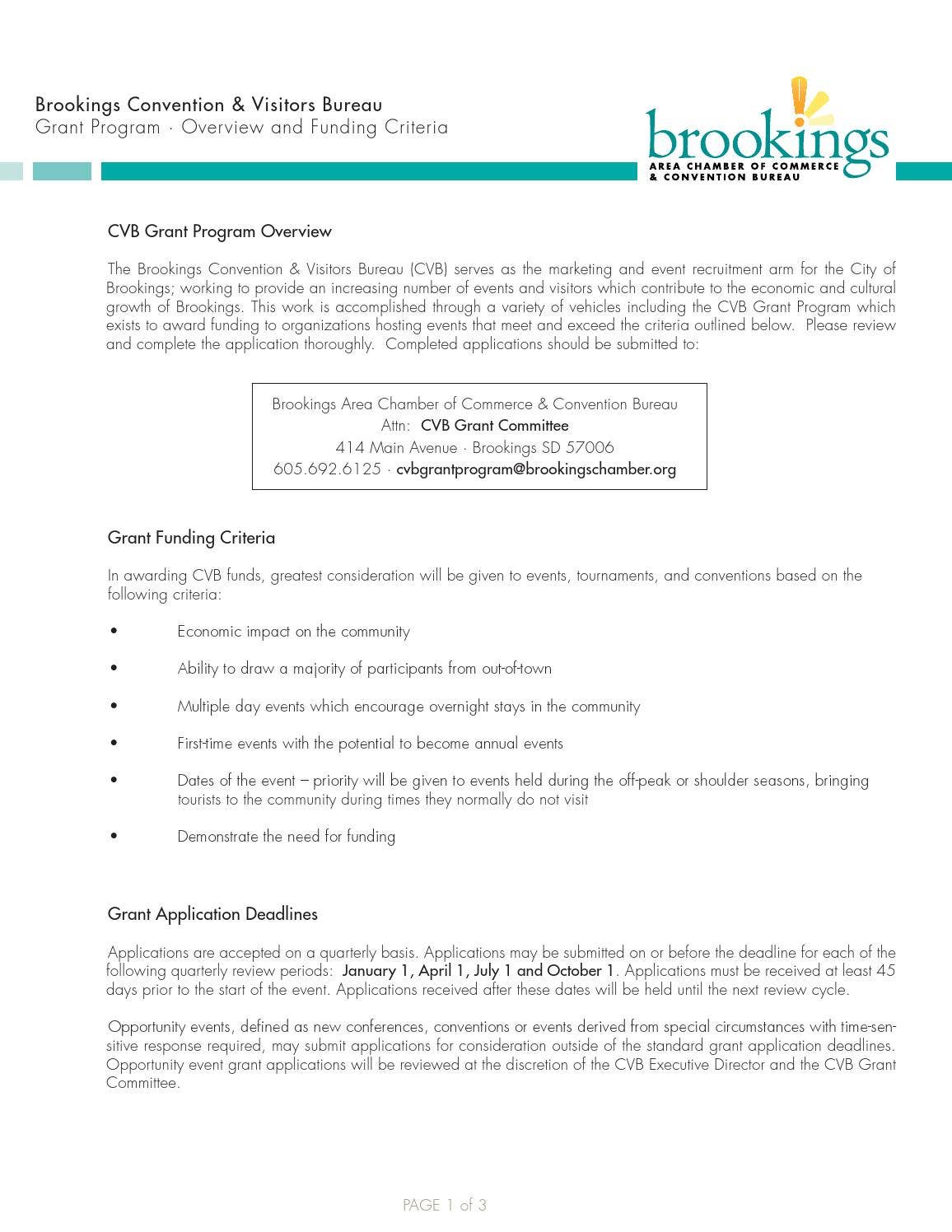 Cvb grant application criteria 2014 by Visit Brookings - Issuu
