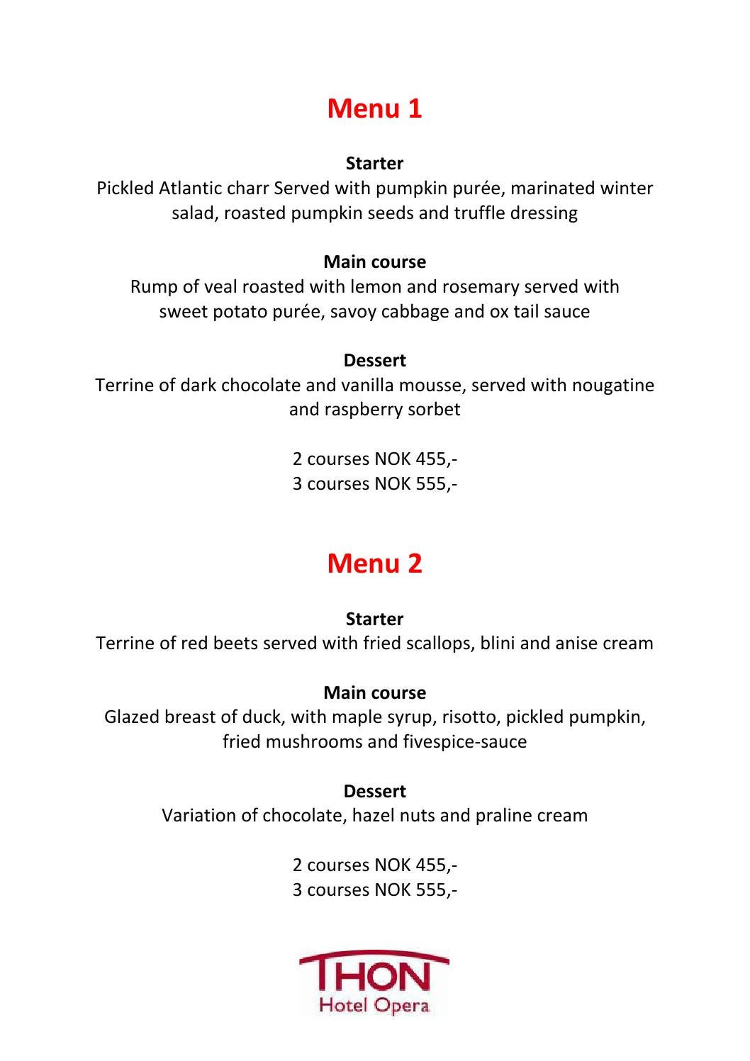 Thon Hotel Opera - Banquet menu by Olav Thon Gruppen - Issuu