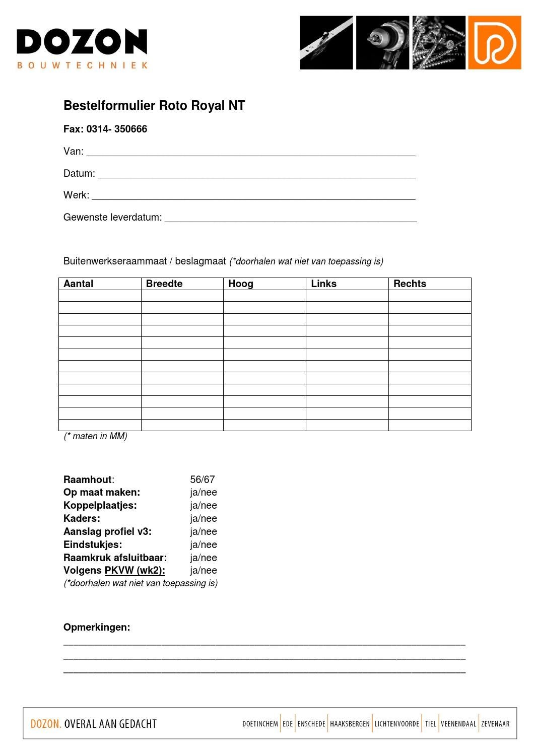 Bestelformulier Roto Royal NT by Dozon Bouwtechniek - Issuu