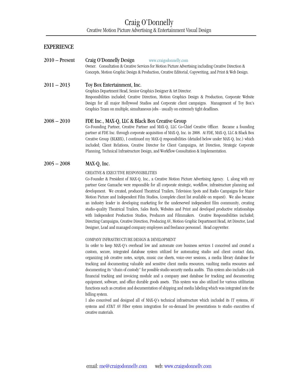 Craig O'Donnelly - Motion Graphic Designer - Resume by Craig O'Donnelly ...