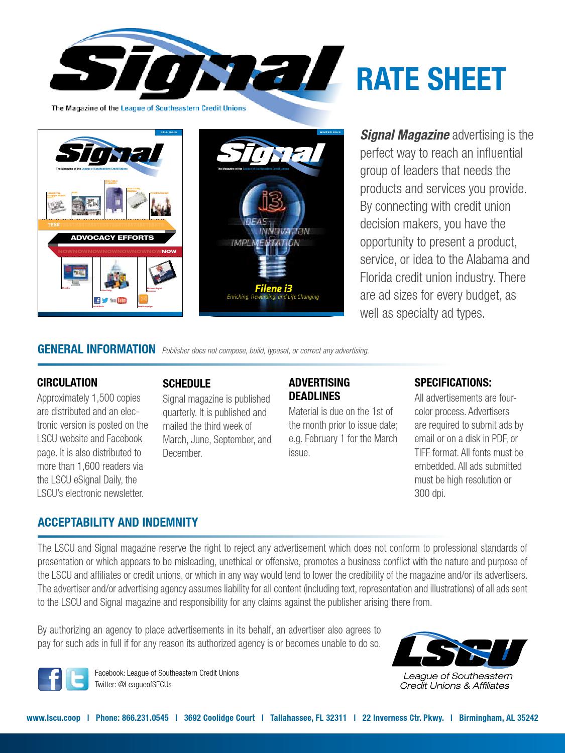 Signal Advertising Rate Card by LSCU MarComm - Issuu