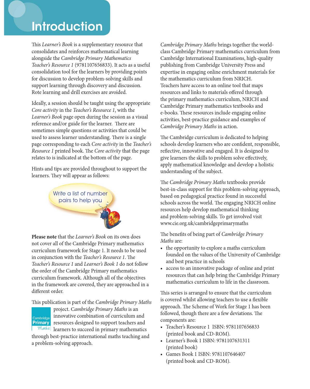 Preview Cambridge Primary Mathematics: Learner's Book Stage 1 by ...