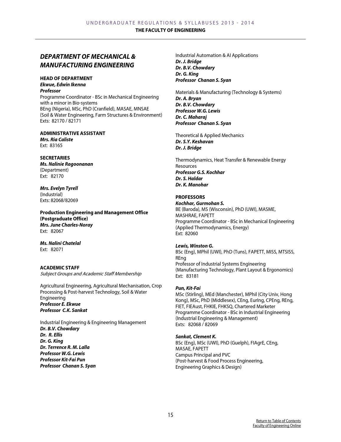 Faculty of Engineering Undergraduate Booklet 2013/2014 by UWI St ...