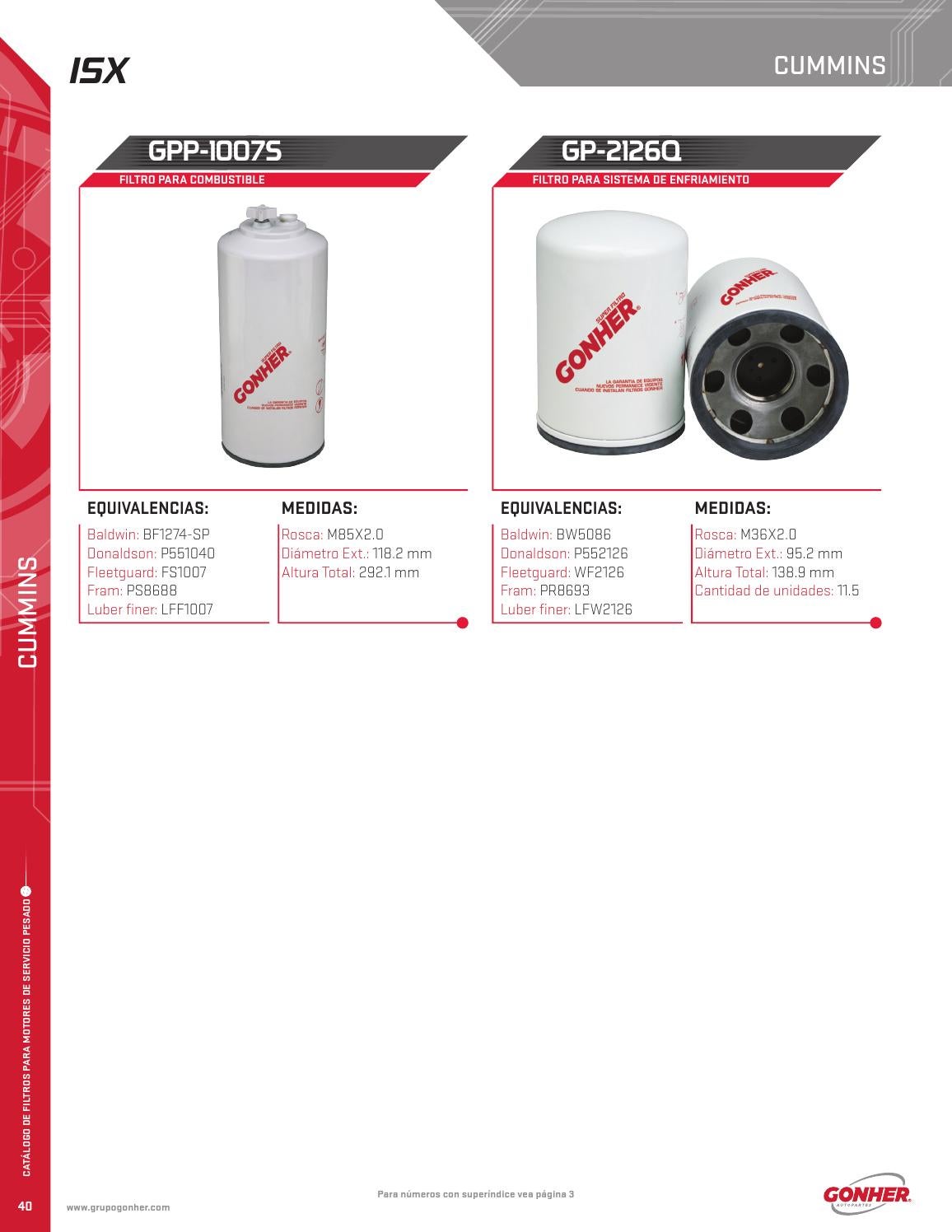 Catálogo de filtros para motores de Servicio Pesado by GONHER ...