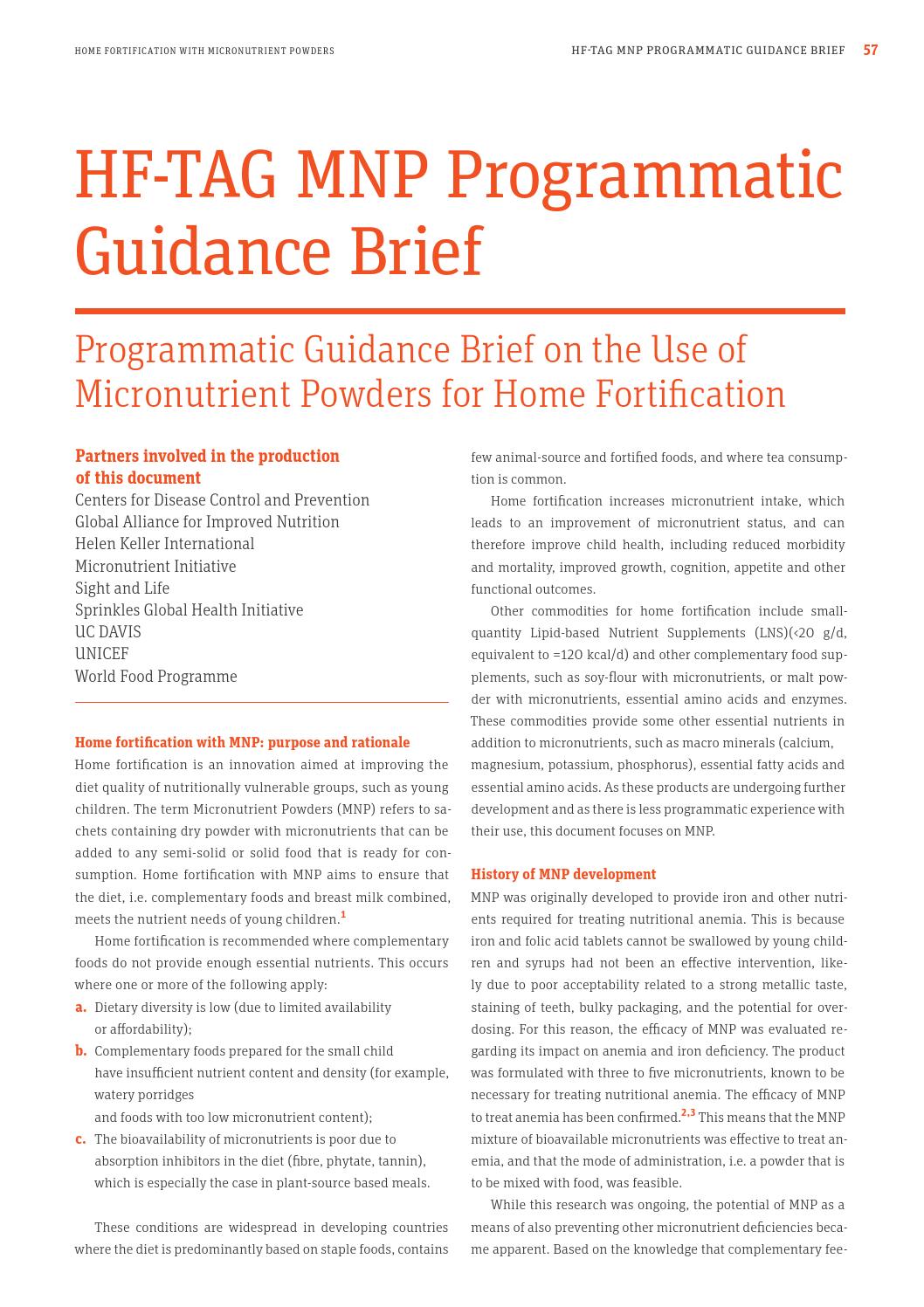 Home Fortification with Micronutrient Powders (MNP) by Sight and Life ...
