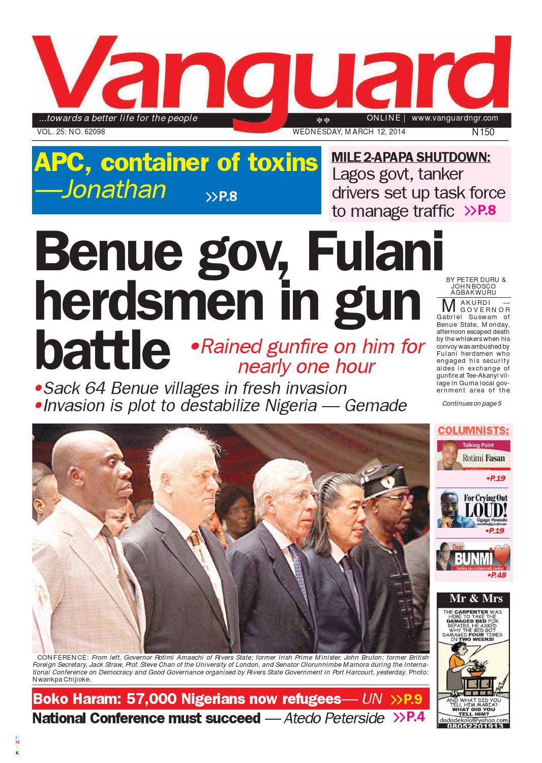 Benue gov, Fulani herdsmen in gun battle,•Rained gunfire on him for ...