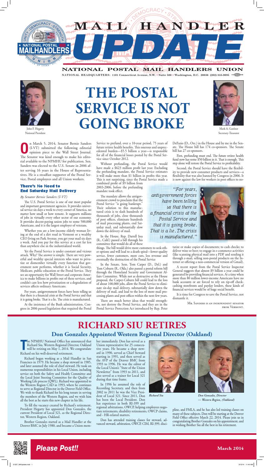 March 2014 Mail Handler Update by National Postal Mail Handlers Union ...