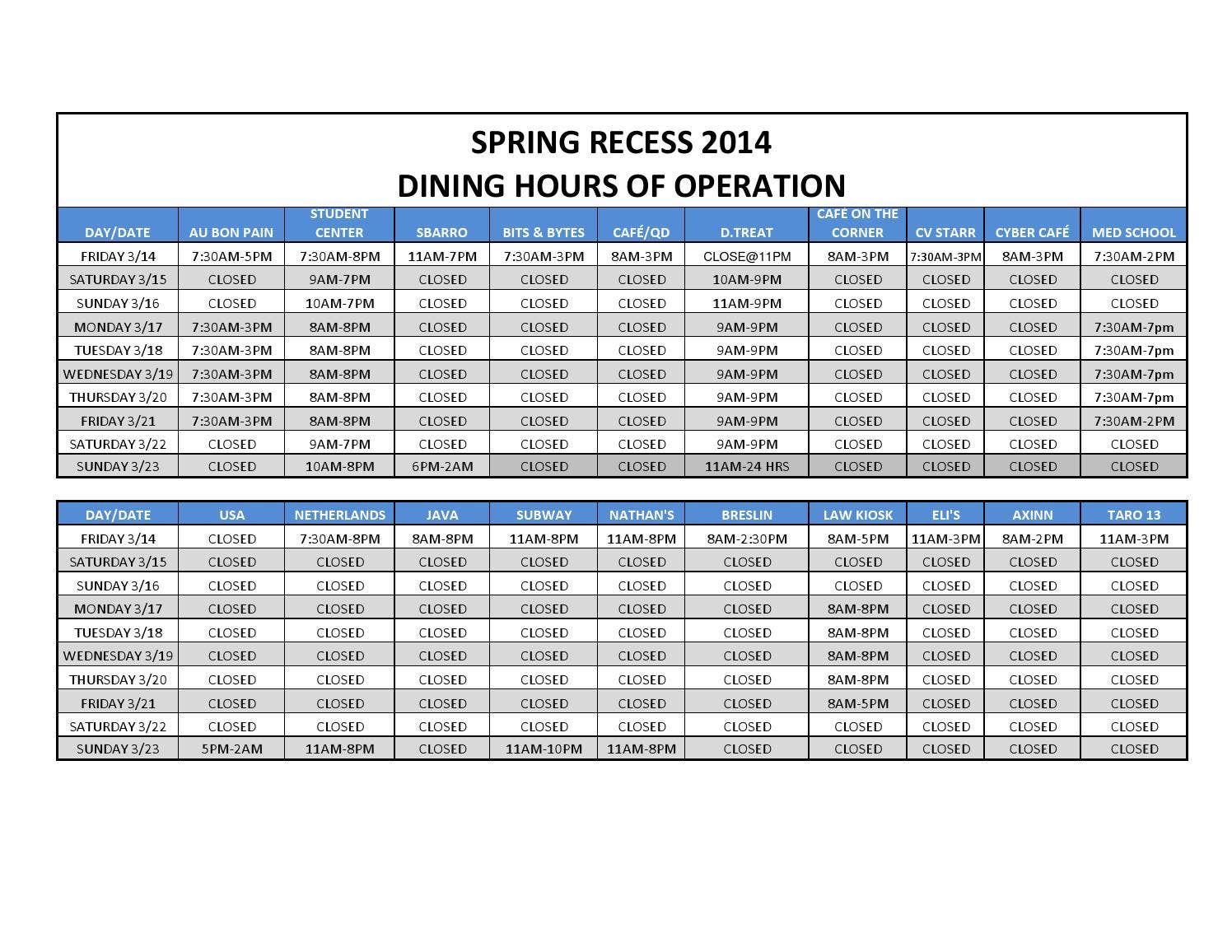 Hofstra Dining Services: Spring Break 2014 hours by Hofstra University ...