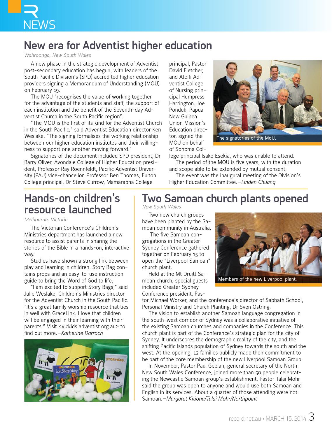 Adventist Record - March 15, 2014 by Adventist Media - Issuu