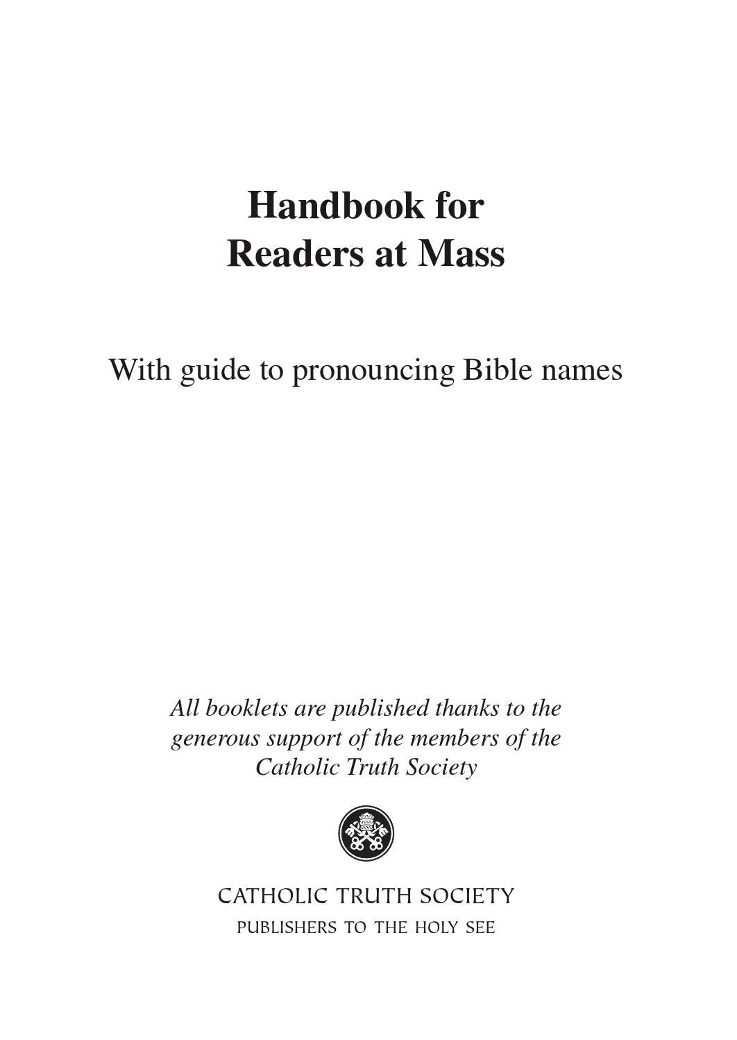Handbook for Readers at Mass by Catholic Truth Society - Issuu