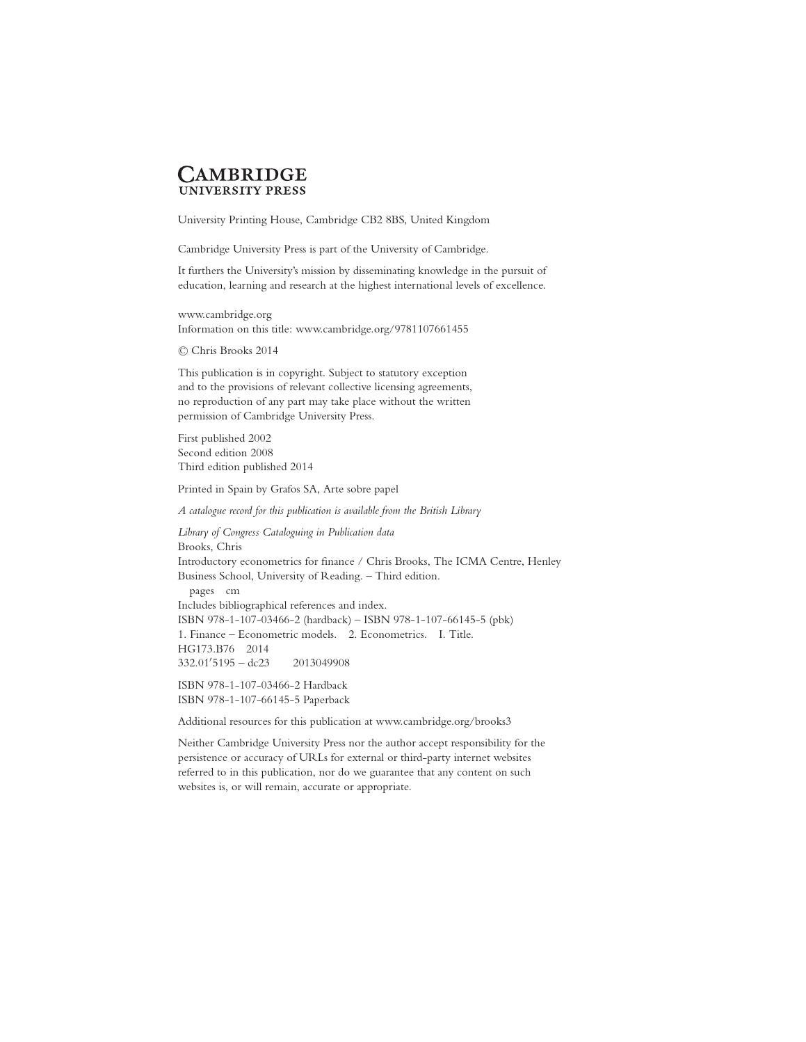 Preview Of Introductory Econometrics For Finance 3rd Edition By