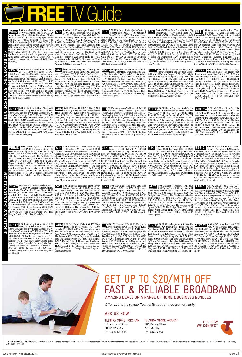 TV Guide - March 27 - April 1, 2014 by The Weekly Advertiser - Issuu
