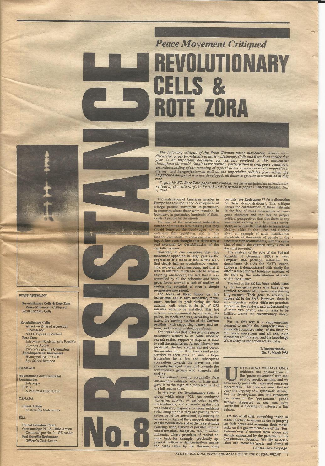 Resistance, No. 8, 1984 by Arm The Spirit - Issuu