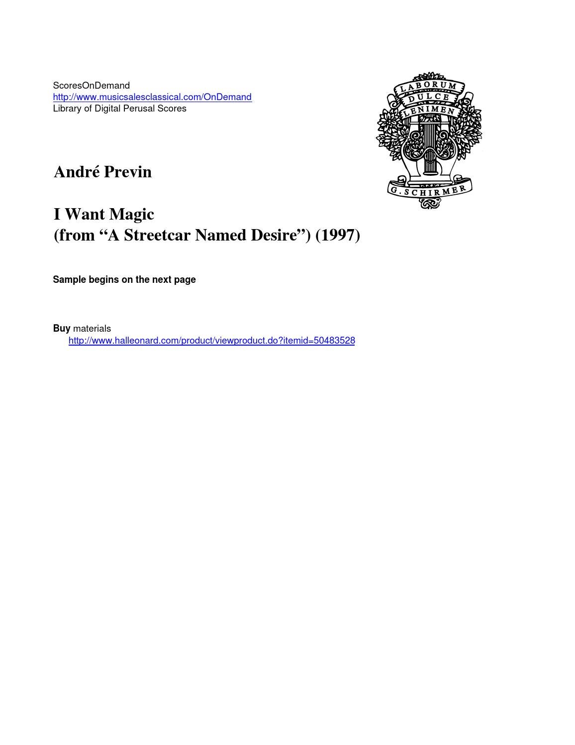 Previn I WANT MAGIC (from “A Streetcar Named Desire”) by ScoresOnDemand ...