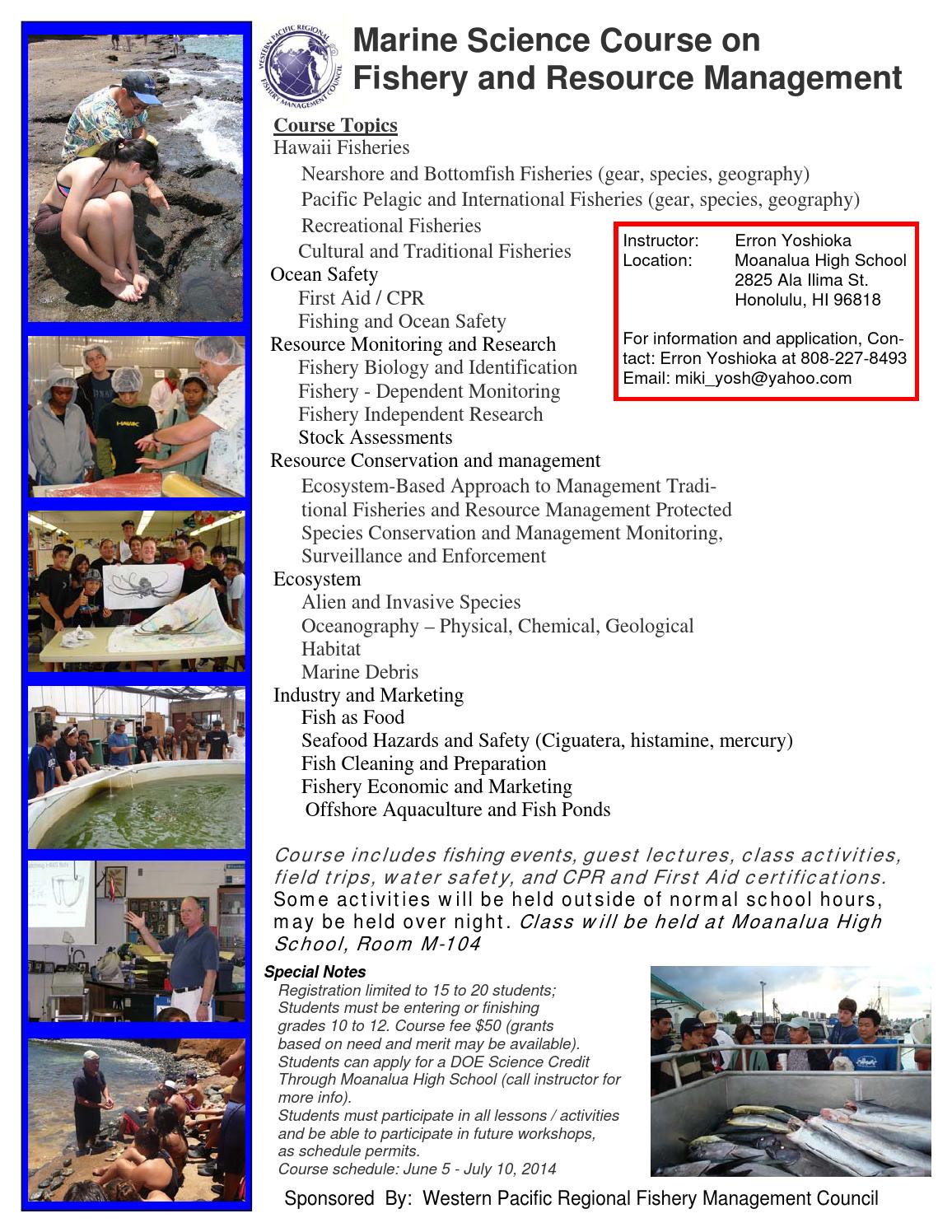 Marine Science Course on Fishery and Resource Management Flyer 2014 by ...