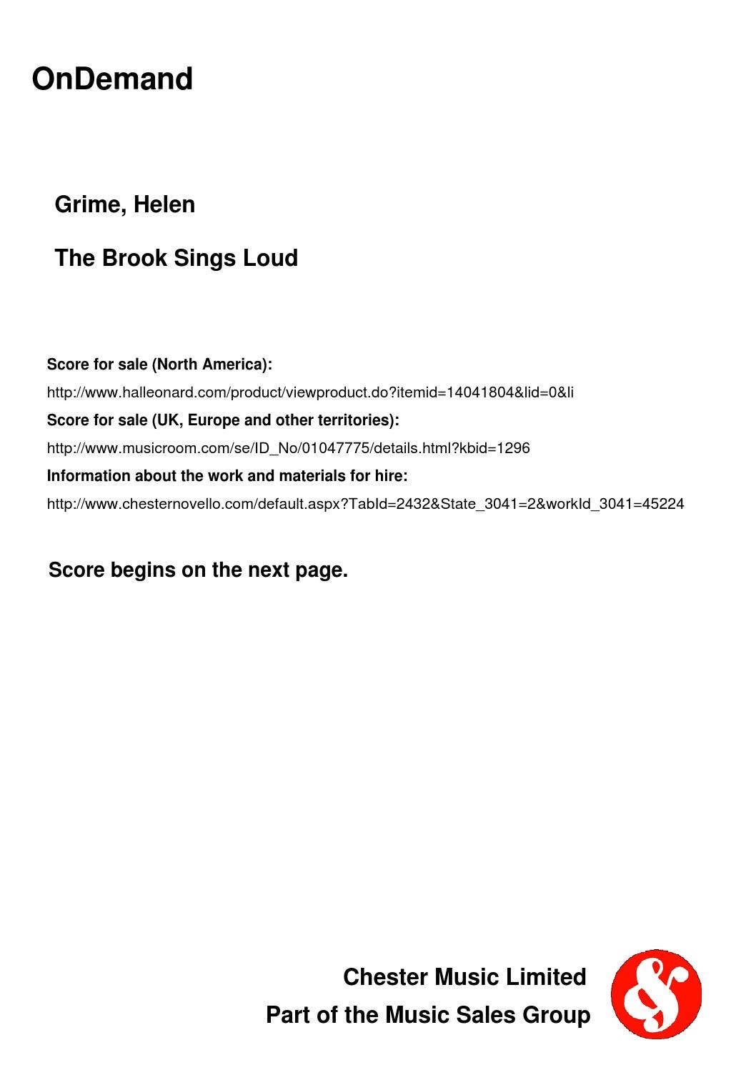 Grime THE BROOK SINGS LOUD by ScoresOnDemand - Issuu