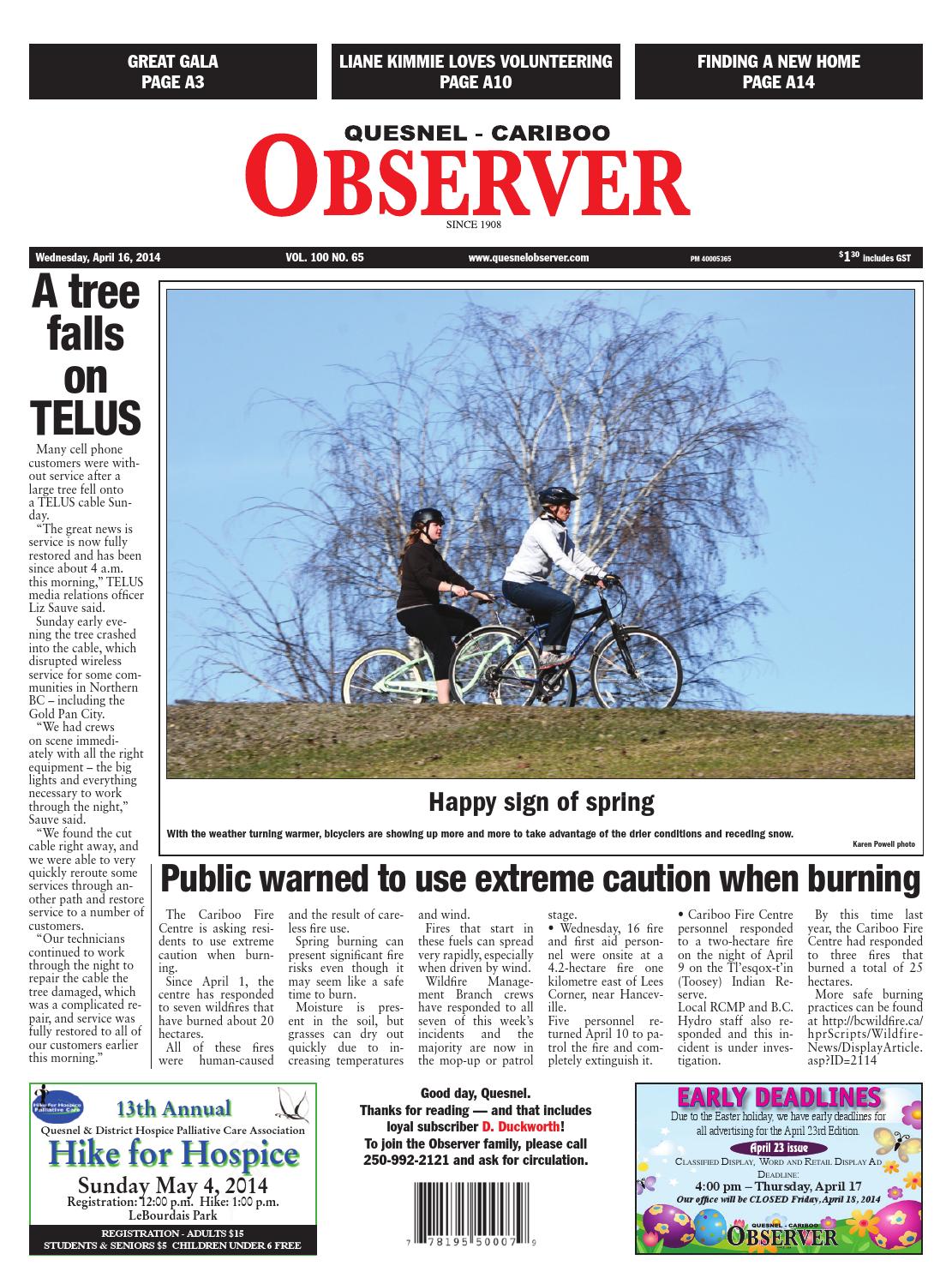 Quesnel Cariboo Observer, April 16, 2014 by Black Press Media Group - Issuu
