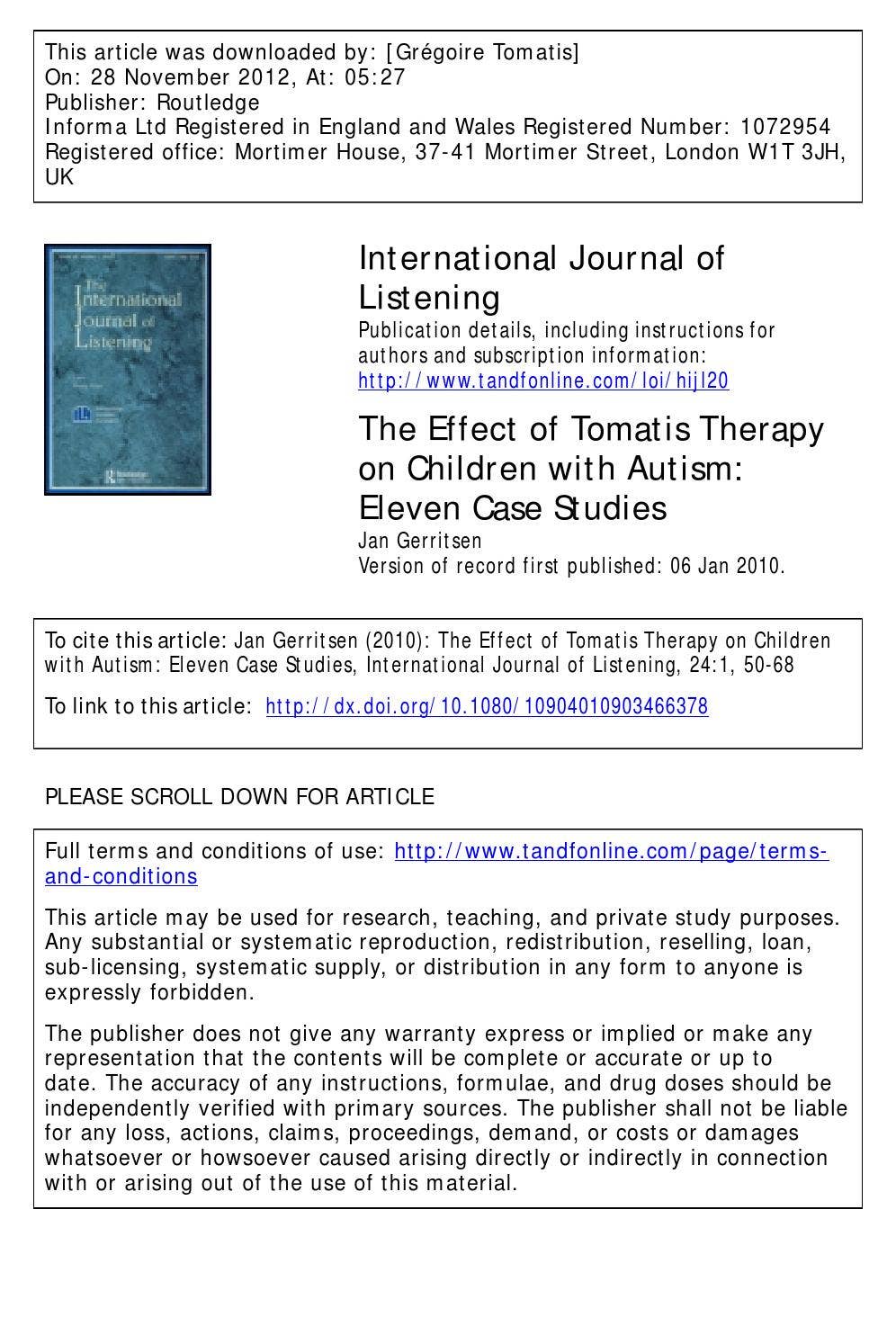 The effect of tomatis therapy on children with autism eleven case ...