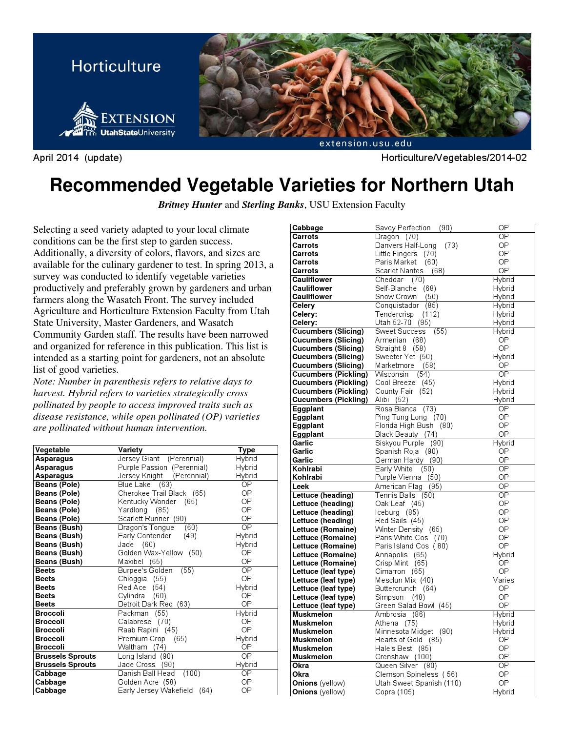 Best Vegetable Varieties for Northern Utah by Utah State University ...