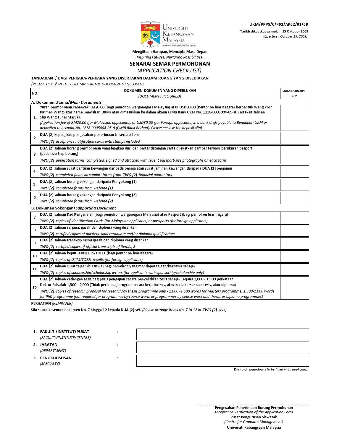 Ukm application form for graduate studies programme by Mohd Sallehuddin ...