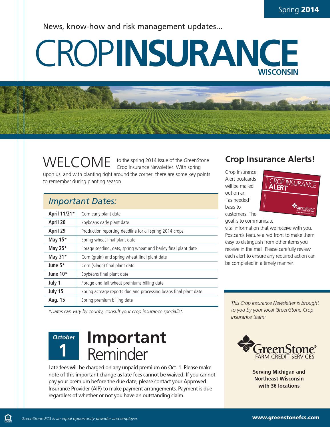 Crop Insurance Newsletter - Wisconsin Spring 2014 by GreenStone Farm ...