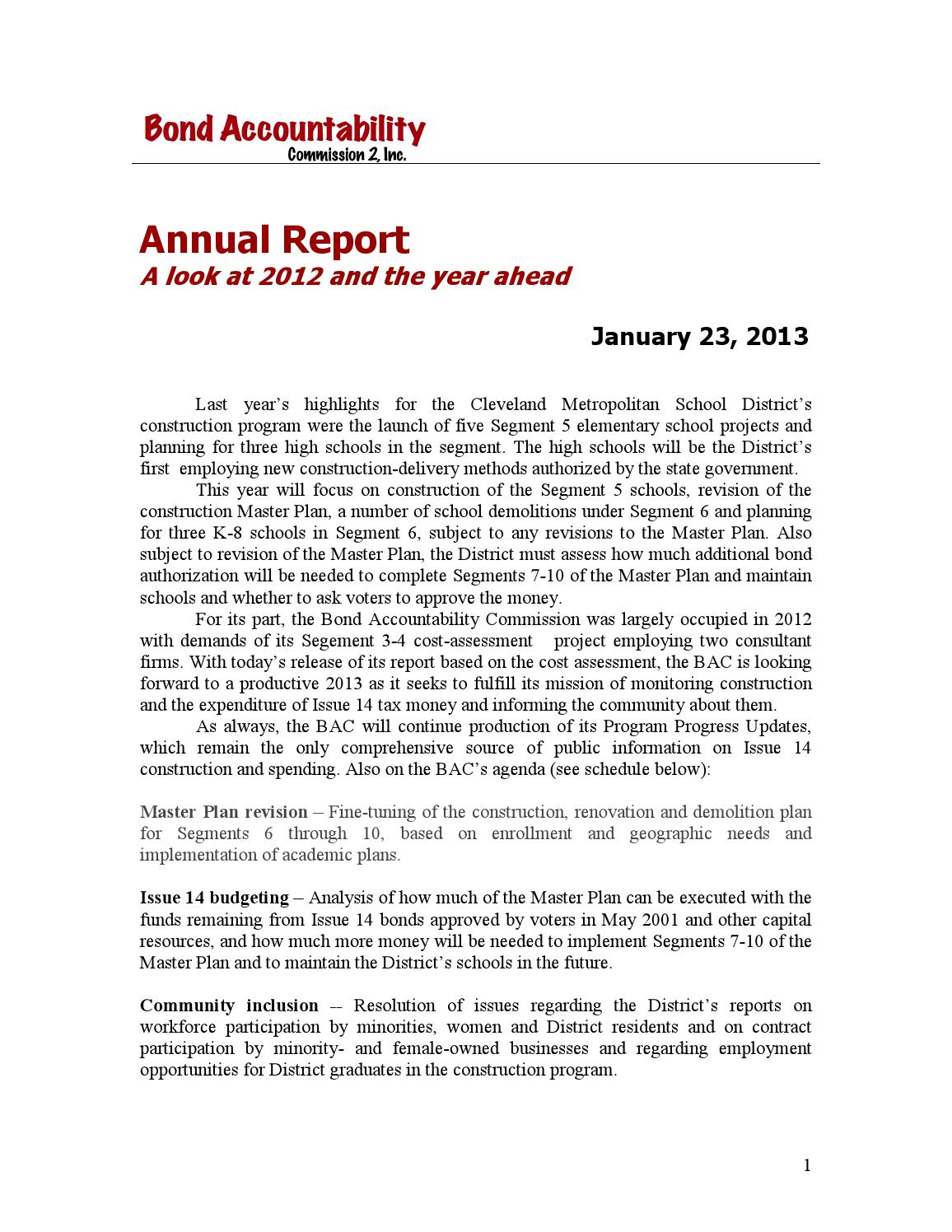 BAC Annual Report 01232013. by Cleveland Bond Accountability Commission ...