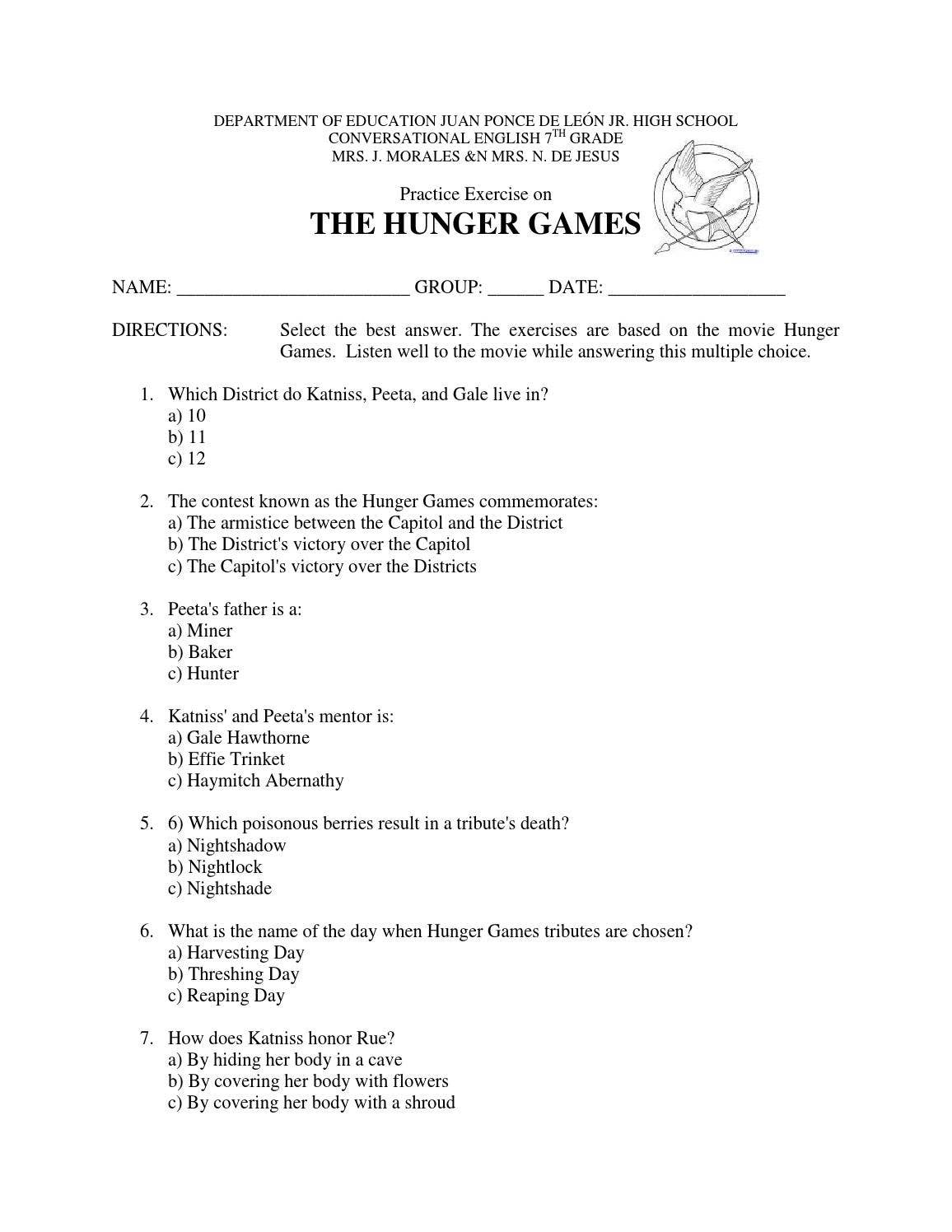 Hunger Games Comprehension by Joany Morales - Issuu
