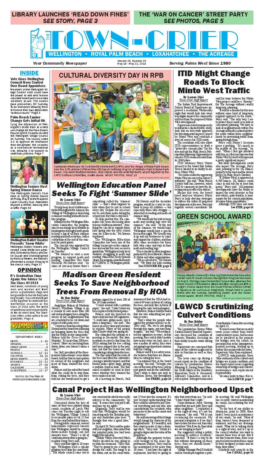 Town-Crier Newspaper May 16, 2014 by Wellington The Magazine LLC - Issuu