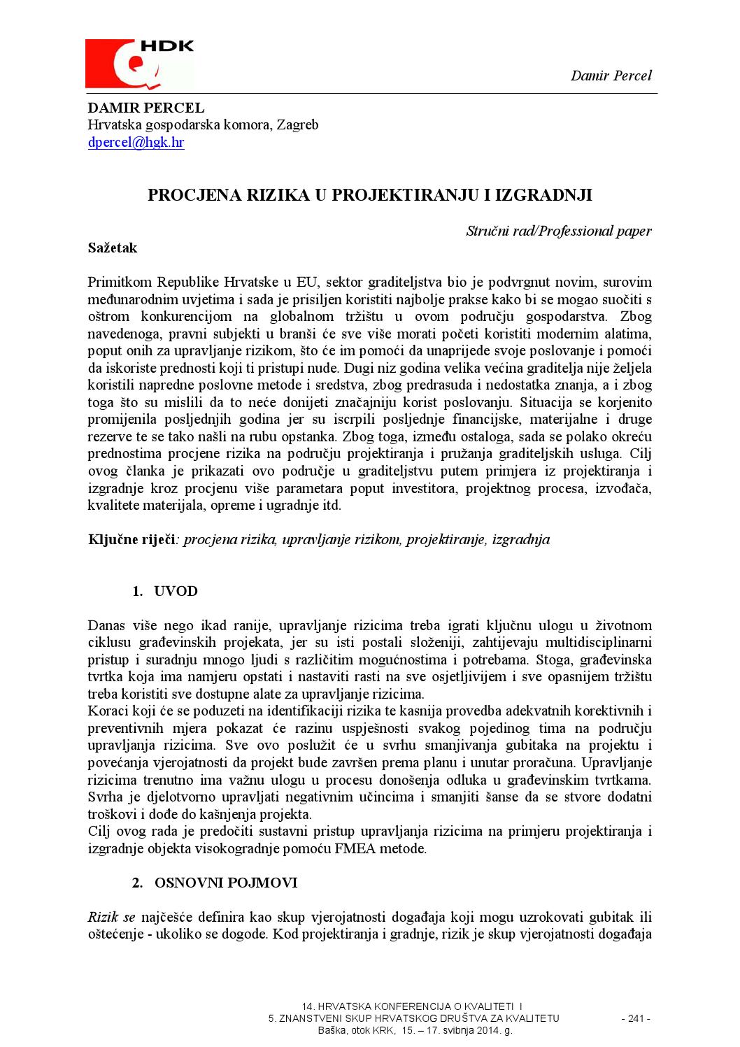 PROCJENA RIZIKA U PROJEKTIRANJU I IZGRADNJI by kvaliteta.net - Issuu
