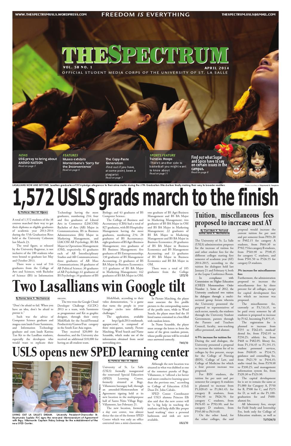 The Spectrum Newspaper April 2014 by TheSpectrum-USLS - Issuu
