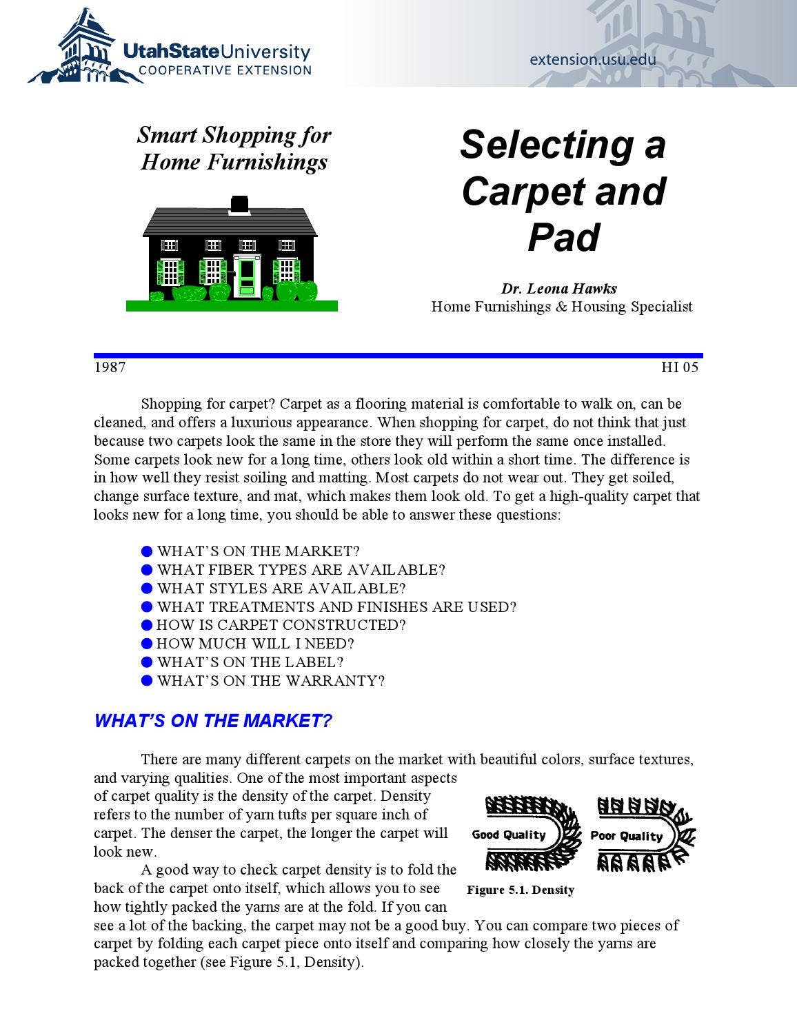 Selecting a Carpet and Pad by Utah State University Extension - Issuu